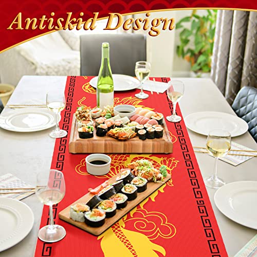 Chinese Dragon Printed Table Runner 11 Inch x 5.9 ft Dragon Table Decorations Asian Table Runner Chinese Party Decorations for Spring Festival Party Supplies Kitchen Dining Table Decoration (2 Pcs)