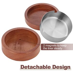 Outdoor Ashtray, Wooden Ash Tray with Lid, Windproof Ashtrays for Cigarettes with Stainless Steel Liner, Portable Ash trays for Indoor/Outside/Home/Office/Patio/Table/Balcony