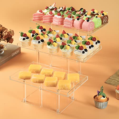 HeiMma 3 Pack Dessert Table Display Set, Clear Acrylic Dessert Stands Buffet Risers for Cupcakes Dessert Pastry Food Treat Tier Serving Tray Stand for Wedding Birthday Party