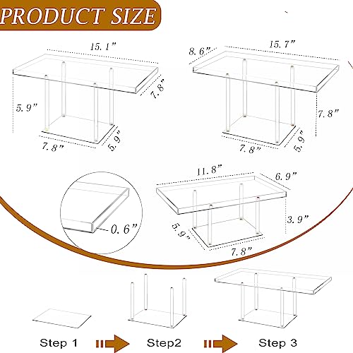 HeiMma 3 Pack Dessert Table Display Set, Clear Acrylic Dessert Stands Buffet Risers for Cupcakes Dessert Pastry Food Treat Tier Serving Tray Stand for Wedding Birthday Party