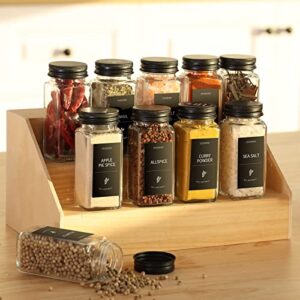 CUCUMI 25pcs Spice Jars with Labels, Glass Spice Jars with Black Metal Caps, 4oz Spice Bottles with Shaker Lids, Funnel, Chalk Pen,Test Tube Brush, Seasoning Storage for Spice Rack, Cabinet