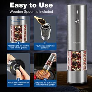 [Upgraded Larger Capacity] Rechargeable Electric Salt and Pepper Grinder Set - with USB Type-C Cable, LED Lights, Automatic Salt and Pepper Grinder Set, 2 Adjustable Coarseness Mills Refillable