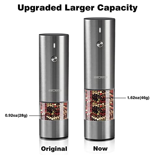 [Upgraded Larger Capacity] Rechargeable Electric Salt and Pepper Grinder Set - with USB Type-C Cable, LED Lights, Automatic Salt and Pepper Grinder Set, 2 Adjustable Coarseness Mills Refillable