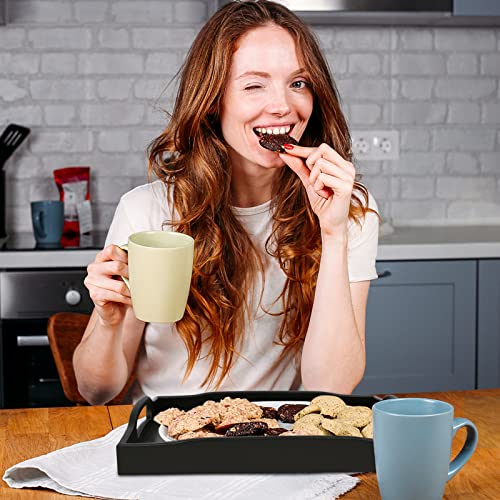 Bamboo Small and Large Food Serving Tray with Handles for Tea Snack Wooden Tray for Kitchen Counter Coffee Living Room Dinner Trays for Eating On Couch (16.5"X12.2" and 15.5"X11.2")