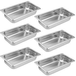 sinjeun 6 pack 1/3 size steam pan, commercial stainless steel pan steam table pan for restaurant, hotel, catering, silver