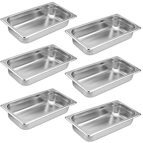 SINJEUN 6 Pack 1/3 Size Steam Pan, Commercial Stainless Steel Pan Steam Table Pan for Restaurant, Hotel, Catering, Silver