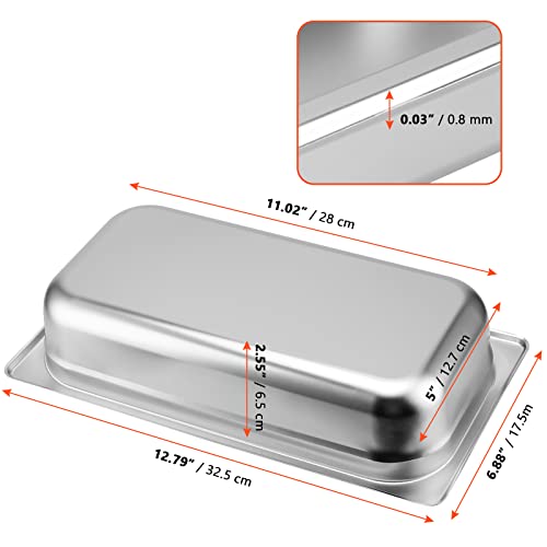 SINJEUN 6 Pack 1/3 Size Steam Pan, Commercial Stainless Steel Pan Steam Table Pan for Restaurant, Hotel, Catering, Silver