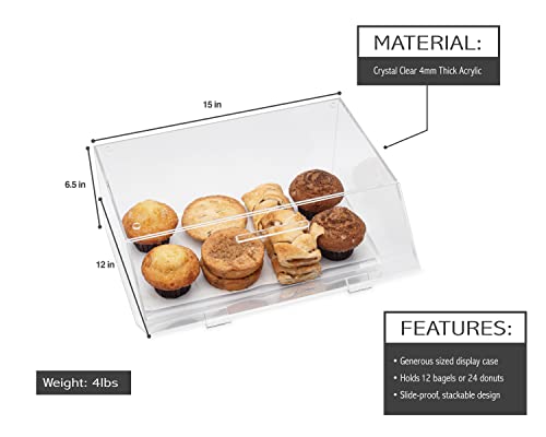 SimplyImagine Bakery Display Case, Stackable Acrylic Pastry Case Box for Countertop - Retail, Commercial, Home, Portable Use for Bagels, Baked Goods, Bread, Donuts, Vegetables, More