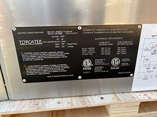 Commercial Convection Oven, 240V Single Phase, 10,000Watt, Single Deck, Four Legs, Restaurant Kitchen Bakery COE1