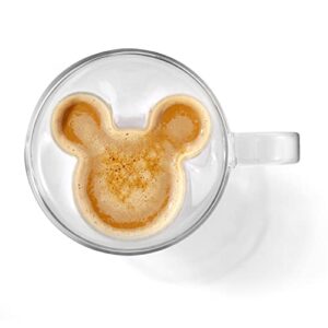 JoyJolt Disney Mickey Mouse 3D Coffee Cups 10oz. Glass Cups Set of 2 Insulated Double Wall Glass Coffee Cups with 3D Design. Insulated Coffee Cup Set. Unique Coffee Mugs, Espresso, and Disney Cups