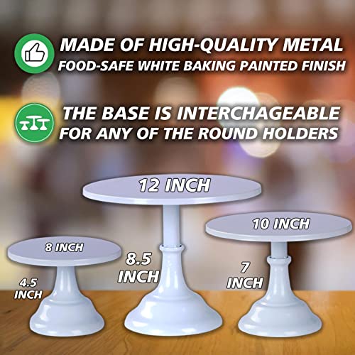 3 Pcs Cake Stand, Cake Pop Stand Set of Disc Diameter 8" 10" 12", Tall Cake Stands for Dessert Table, Perfect Display for Wedding, Party, Birthday, Baby Shower, Decorations (White)