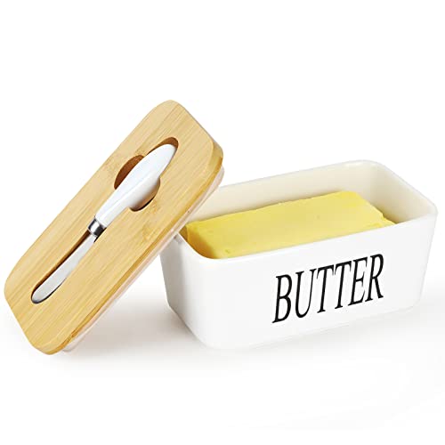 Rdipsie Large Butter Dish,Ceramic Butter Dish with lid and knife,quality Silicone Sealing Butter Dishes is Good for Kitchen Baking and Gift,White…