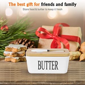 Rdipsie Large Butter Dish,Ceramic Butter Dish with lid and knife,quality Silicone Sealing Butter Dishes is Good for Kitchen Baking and Gift,White…