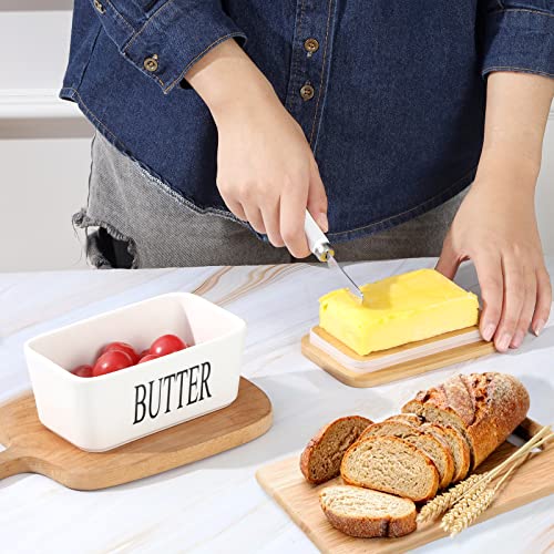 Rdipsie Large Butter Dish,Ceramic Butter Dish with lid and knife,quality Silicone Sealing Butter Dishes is Good for Kitchen Baking and Gift,White…