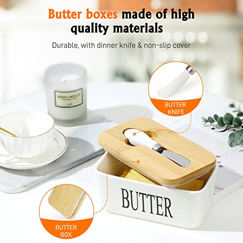 Rdipsie Large Butter Dish,Ceramic Butter Dish with lid and knife,quality Silicone Sealing Butter Dishes is Good for Kitchen Baking and Gift,White…