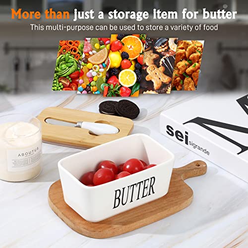 Rdipsie Large Butter Dish,Ceramic Butter Dish with lid and knife,quality Silicone Sealing Butter Dishes is Good for Kitchen Baking and Gift,White…