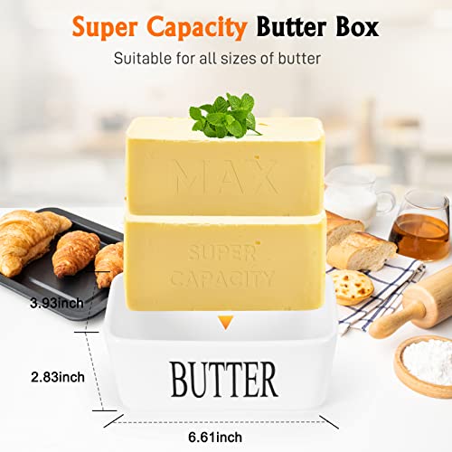 Rdipsie Large Butter Dish,Ceramic Butter Dish with lid and knife,quality Silicone Sealing Butter Dishes is Good for Kitchen Baking and Gift,White…