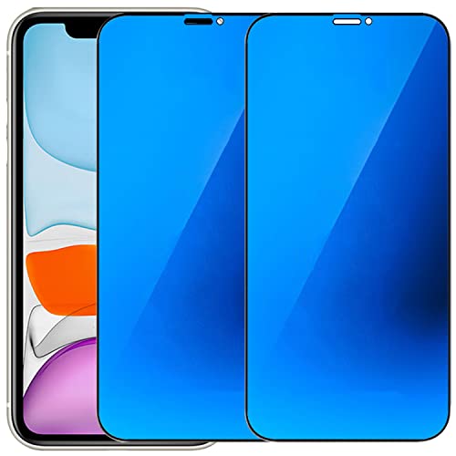 BWEDXEZ 2 Pack Anti-Blue Privacy Tempered Glass Suit for iPhone 11 / iPhone XR Mirror Anti-Spy Screen Protector Anti-Peeping Film Electroplated 9H Hardness Anti-scratch 6.1 inch (Blue)