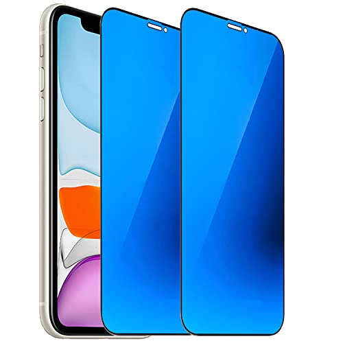 BWEDXEZ 2 Pack Anti-Blue Privacy Tempered Glass Suit for iPhone 11 / iPhone XR Mirror Anti-Spy Screen Protector Anti-Peeping Film Electroplated 9H Hardness Anti-scratch 6.1 inch (Blue)