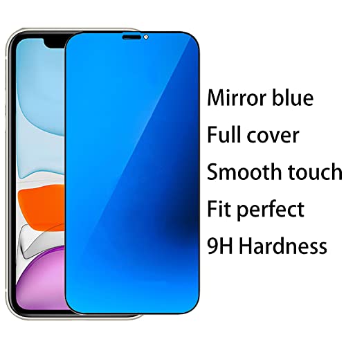 BWEDXEZ 2 Pack Anti-Blue Privacy Tempered Glass Suit for iPhone 11 / iPhone XR Mirror Anti-Spy Screen Protector Anti-Peeping Film Electroplated 9H Hardness Anti-scratch 6.1 inch (Blue)