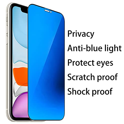 BWEDXEZ 2 Pack Anti-Blue Privacy Tempered Glass Suit for iPhone 11 / iPhone XR Mirror Anti-Spy Screen Protector Anti-Peeping Film Electroplated 9H Hardness Anti-scratch 6.1 inch (Blue)