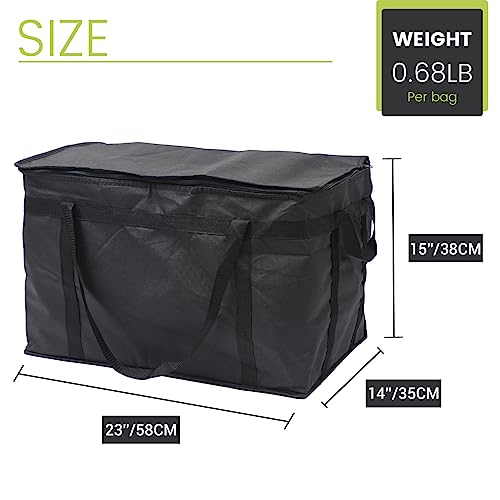 QIMEOKAT 2pcs Extra large XXXL Insulated Food Delivery Bags, Large Capacity Reusable Grocery Shopping Bags,Pizza Hot and Cold Thermal Bags 23x15x14inch,Foldable,Sturdy Zipper (Black)