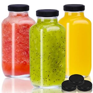 moretoes 3pcs 16oz glass bottles with lids glass milk bottles glass juice bottles square beverage bottles for milk juice tea milkshake water honey jam