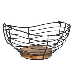 tribello modern farmhouse fruit basket for kitchen counter, vintage wire and wooden base fruit bowl for kitchen decor, fruit & vegetables storage basket/bowl