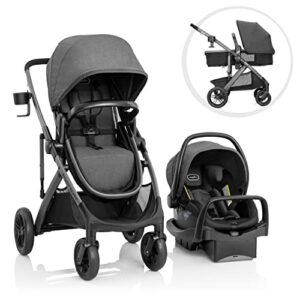 evenflo pivot suite travel system with litemax infant car seat with anti-rebound bar devon gray