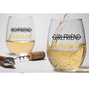 Engagement Gifts for Couples, Boyfriend and Girlfriend Wine Glass and Wine Bag Gift Set, Fiance Fiancee Gift for Him and Her, Bride and Groom Wedding Gifts, Bridal Shower, Engaged Gifts for Newlywed