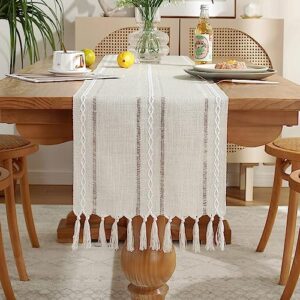 laolitou rustic table runner with tassels, cotton linen table decoration for holiday party, farmhouse table runners, wedding and dining decorations, 72 inches, ivory