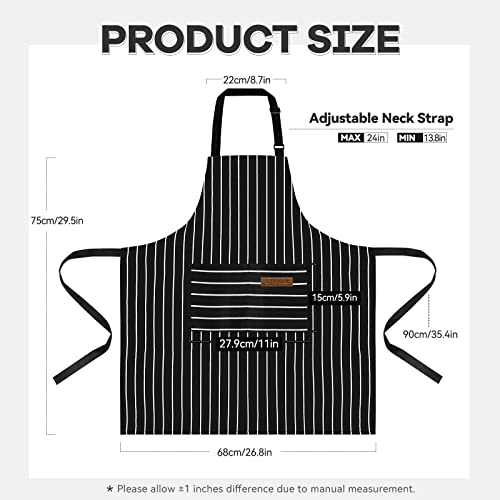 Ayla home 2 Pcs Aprons for Women with Pockets, Adjustable Neck Strap, Polycotton Chef Aprons for Men, for Kitchen Cooking Restaurant BBQ Painting Crafting (Black Broad Stripes/Brown Pinstripes)