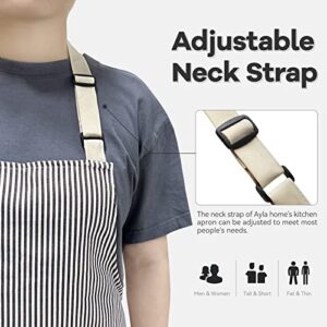 Ayla home 2 Pcs Aprons for Women with Pockets, Adjustable Neck Strap, Polycotton Chef Aprons for Men, for Kitchen Cooking Restaurant BBQ Painting Crafting (Black Broad Stripes/Brown Pinstripes)