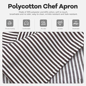 Ayla home 2 Pcs Aprons for Women with Pockets, Adjustable Neck Strap, Polycotton Chef Aprons for Men, for Kitchen Cooking Restaurant BBQ Painting Crafting (Black Broad Stripes/Brown Pinstripes)