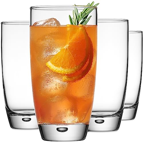 Glaver's Highball Glasses Set Of 4, 16 Oz. Drinking Glasses, Unique Water Glass Cups For Juice, Cocktails, Soda, Heavy Bottom Tumbler Glass