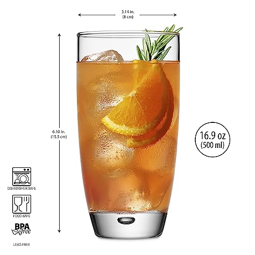 Glaver's Highball Glasses Set Of 4, 16 Oz. Drinking Glasses, Unique Water Glass Cups For Juice, Cocktails, Soda, Heavy Bottom Tumbler Glass