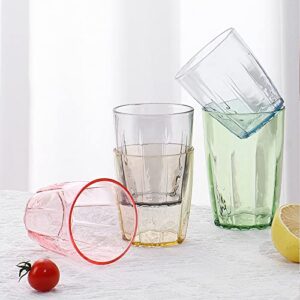 ZEAYEA Set of 6 Acrylic Drinking Cups, 14 oz Unbreakable Water Tumblers, Reusable Plastic Drinking Glasses, Stackable Beverage Tumbler for Water, Juice, Lemonade, Ice Coffee, BPA-free, Dishwasher Safe