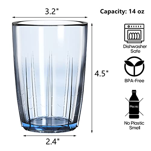 ZEAYEA Set of 6 Acrylic Drinking Cups, 14 oz Unbreakable Water Tumblers, Reusable Plastic Drinking Glasses, Stackable Beverage Tumbler for Water, Juice, Lemonade, Ice Coffee, BPA-free, Dishwasher Safe