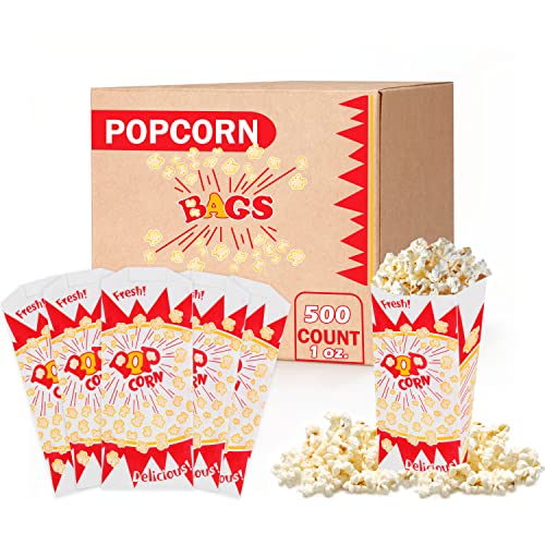 500 Popcorn Bags, Popcorn Machine Supplies Set, 1 oz Grease Resistant Paper, Popcorn Bags for Popcorn Machine, Grease Resistant, Carnival Themed, Made in The USA (500, 1 oz.)