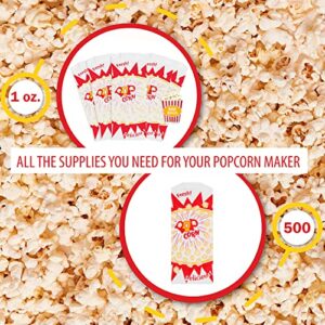 500 Popcorn Bags, Popcorn Machine Supplies Set, 1 oz Grease Resistant Paper, Popcorn Bags for Popcorn Machine, Grease Resistant, Carnival Themed, Made in The USA (500, 1 oz.)