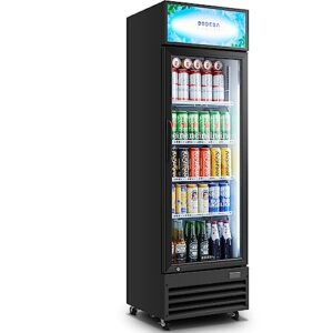 bodegacooler commercial merchandiser refrigerator, glass door display refrigerator,upright beverage display cooler with soft led light, adjustable shelves and drink organizers, 9 cu. ft,black