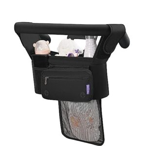 ruvalino universal stroller organizer with cup holders stroller caddy with detachable bag, tissue pocket, non-slip strap accessories for uppababy, umbrella, wagon, baby jogger, bob, and pet stroller