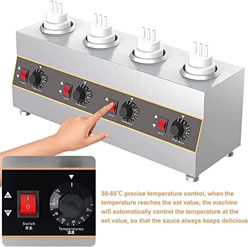 ANSNAL Commercial Electric Sauce Warmer Heater(4 grids), Countertop Food Sauce Dispenser, Warmer Cheese Dispenser for Heater Hot Fudge Cheese Caramel Jam Sauce, 30-85℃ Adjustable