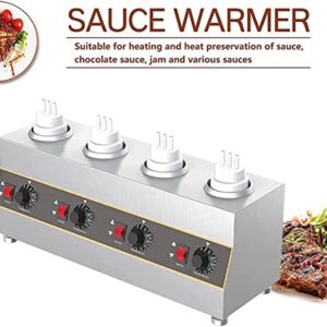 ANSNAL Commercial Electric Sauce Warmer Heater(4 grids), Countertop Food Sauce Dispenser, Warmer Cheese Dispenser for Heater Hot Fudge Cheese Caramel Jam Sauce, 30-85℃ Adjustable