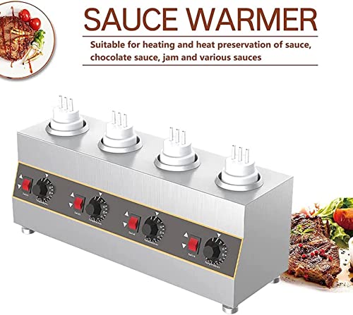 ANSNAL Commercial Electric Sauce Warmer Heater(4 grids), Countertop Food Sauce Dispenser, Warmer Cheese Dispenser for Heater Hot Fudge Cheese Caramel Jam Sauce, 30-85℃ Adjustable