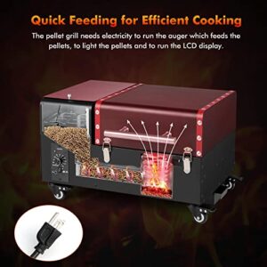 ORALNER Portable Pellet Smoker Grill on Wheels, 8 in 1 Tabletop Outdoor BBQ Grill for Tailgating RV Travel Camping Cooking, Small Wood Pellet Meat Smokers w/LED Display, Temperature Probe