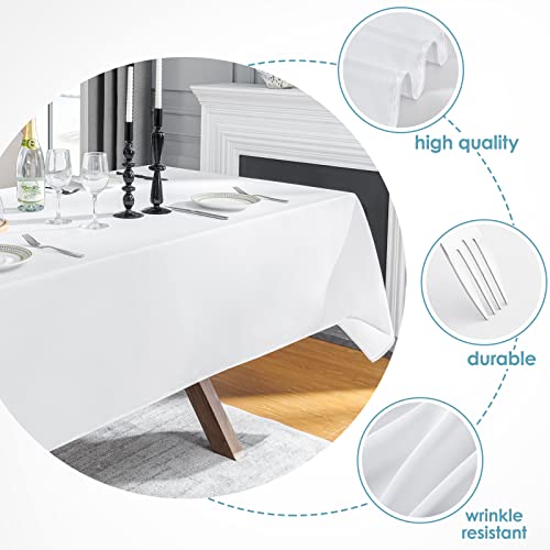 VidaFete 60*102inch Rectangle Tablecloth Polyester Table Cloth，Stain Resistant and Wrinkle Polyester Dining Table Cover for Kitchen Dinning Party Wedding Rectangular Tabletop Buffet Decoration(White)