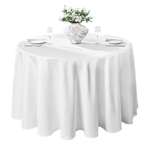 VidaFete 6 Pack 120inch Round Tablecloth Polyester Table Cloth，Stain Resistant and Wrinkle Polyester Dining Table Cover for Kitchen Dinning Party Wedding Rectangular Tabletop Buffet Decoration(White)