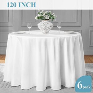 VidaFete 6 Pack 120inch Round Tablecloth Polyester Table Cloth，Stain Resistant and Wrinkle Polyester Dining Table Cover for Kitchen Dinning Party Wedding Rectangular Tabletop Buffet Decoration(White)