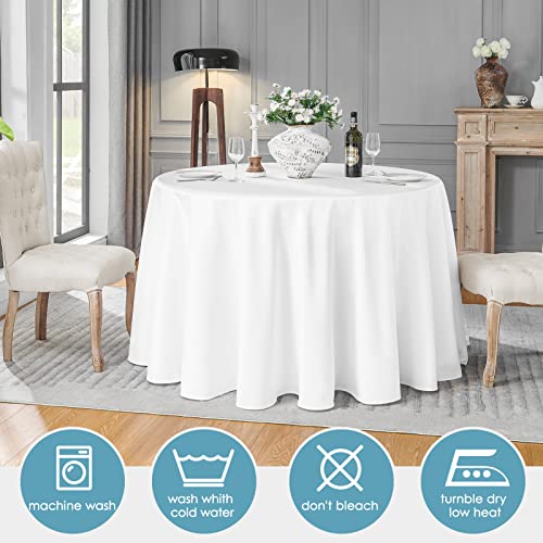 VidaFete 6 Pack 120inch Round Tablecloth Polyester Table Cloth，Stain Resistant and Wrinkle Polyester Dining Table Cover for Kitchen Dinning Party Wedding Rectangular Tabletop Buffet Decoration(White)